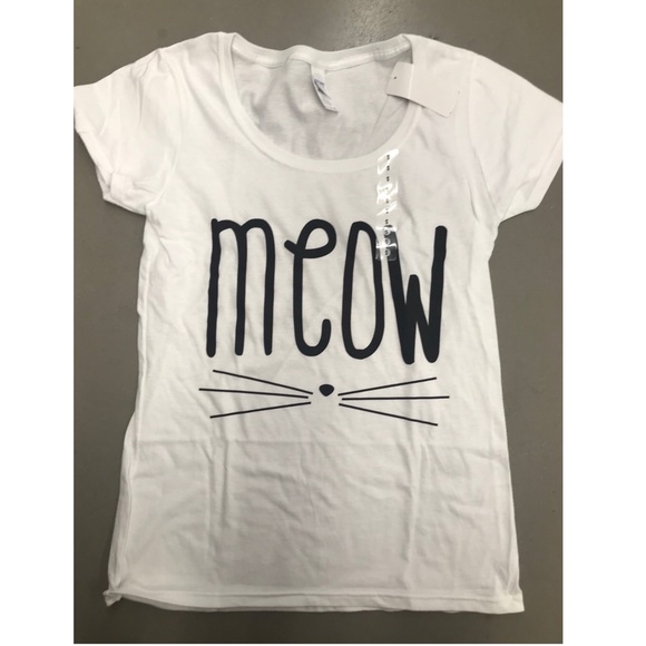 Tops | Nwt T Shirt Top Tee Tunic Cat Meow White All Sizes | Poshmark